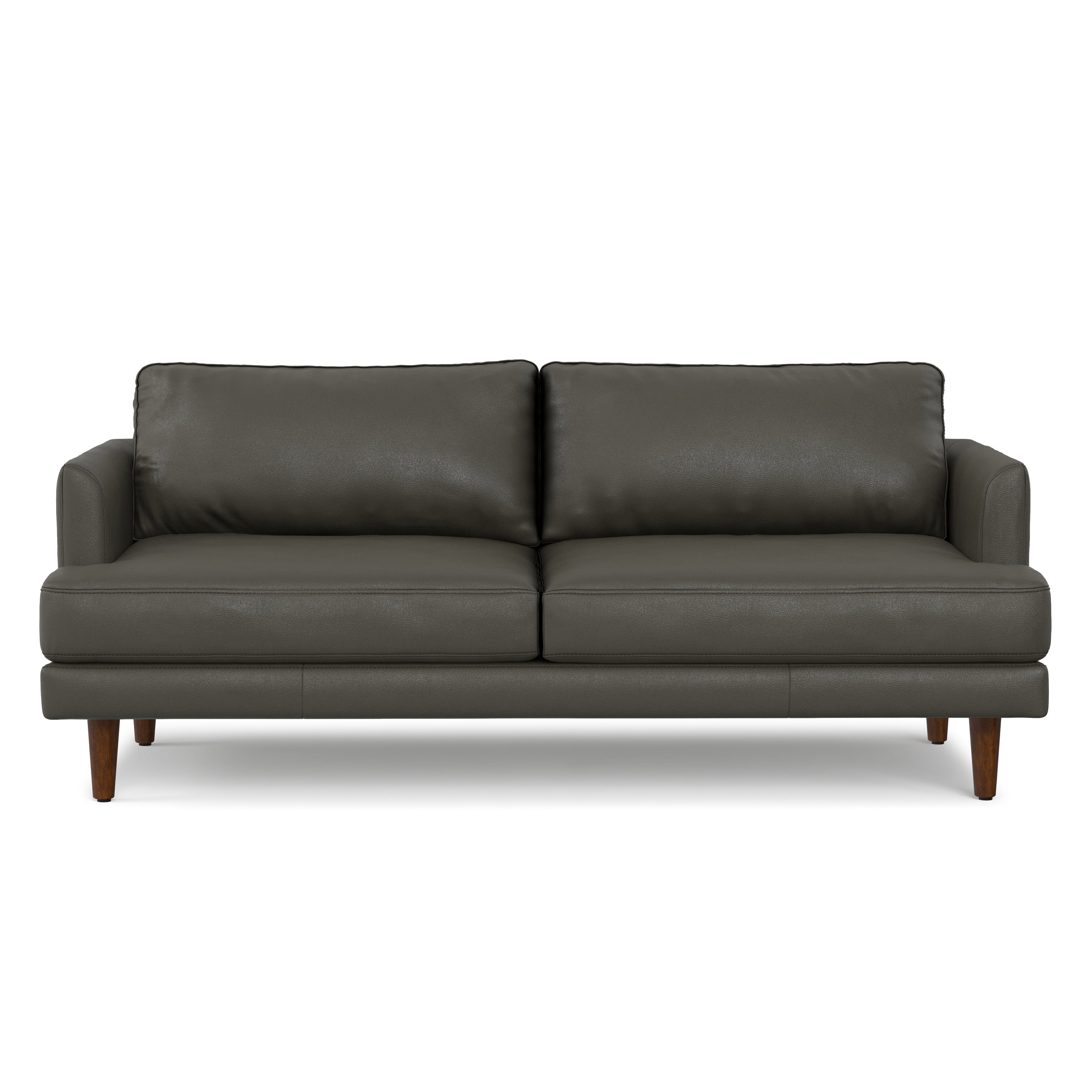 Simpli Home Livingston 76 inch Wide Mid-Century Modern Sofa in Coal Top Grain Genuine Leather ...