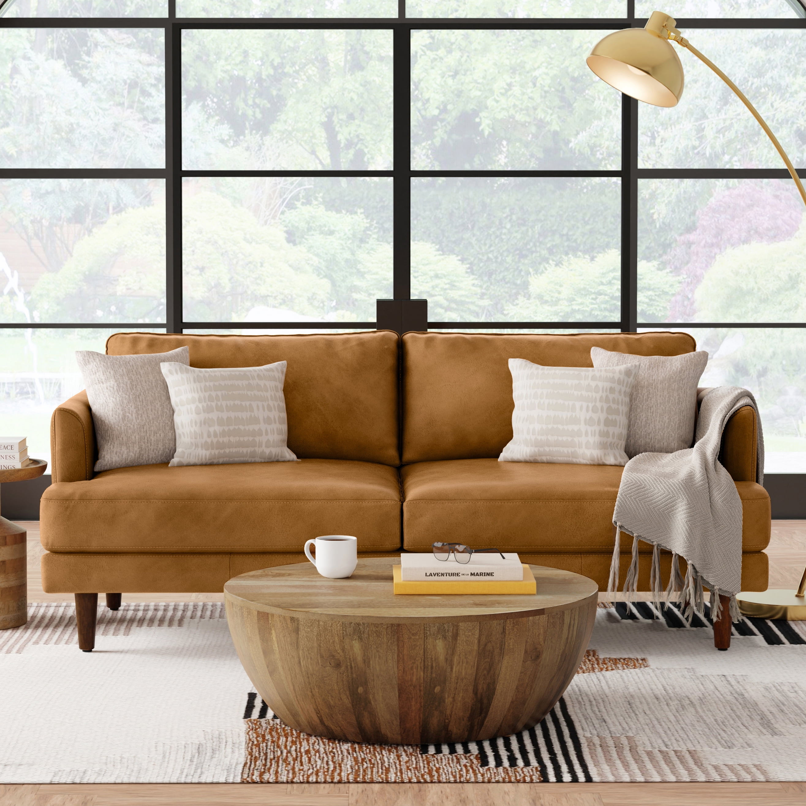 Simpli Home Livingston Mid-Century Modern 76 inch Wide Sofa in Sienna Genuine Leather - Walmart.com