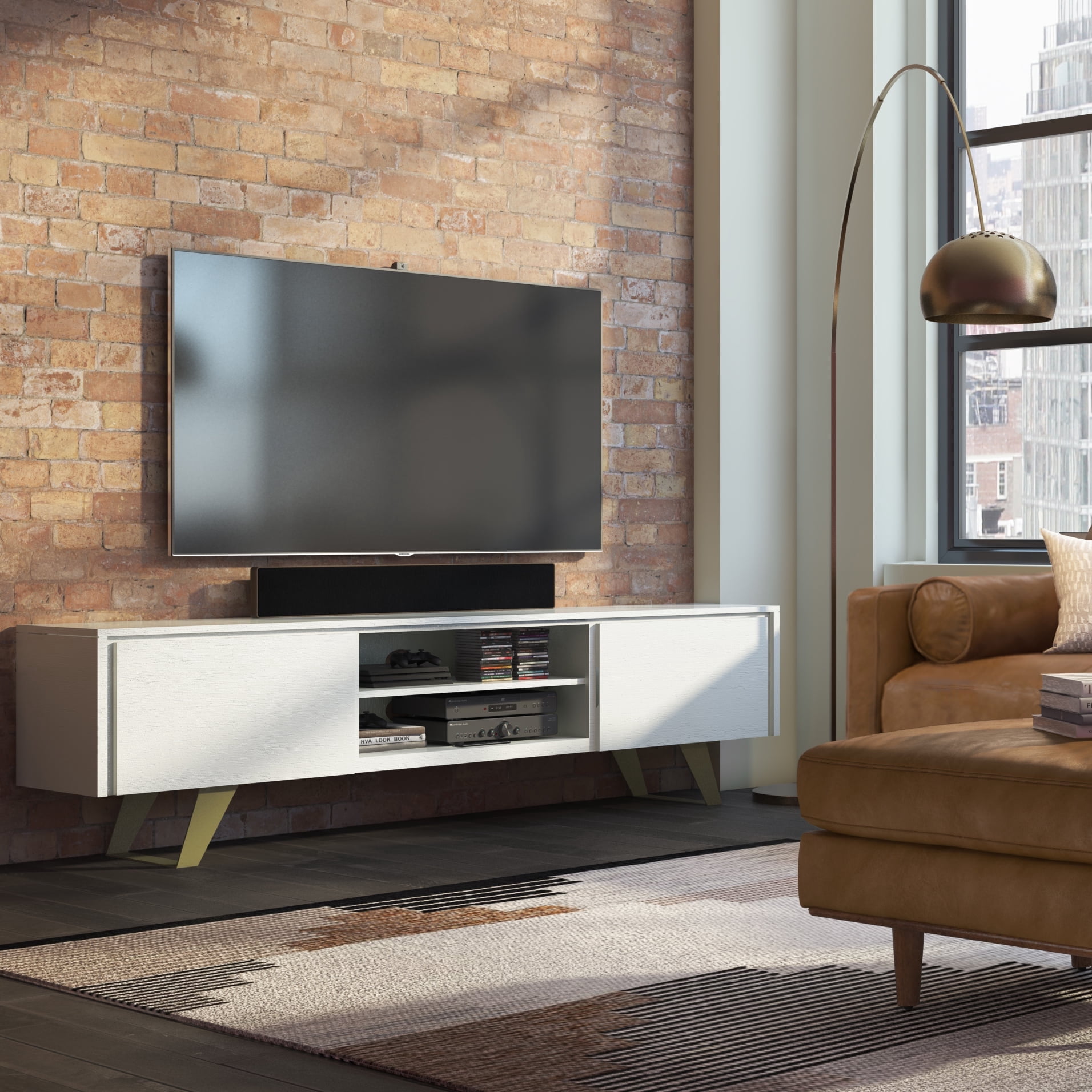 Simpli Home Lowry 63 inch Wide Solid Wood TV Stand in White For TVs up ...