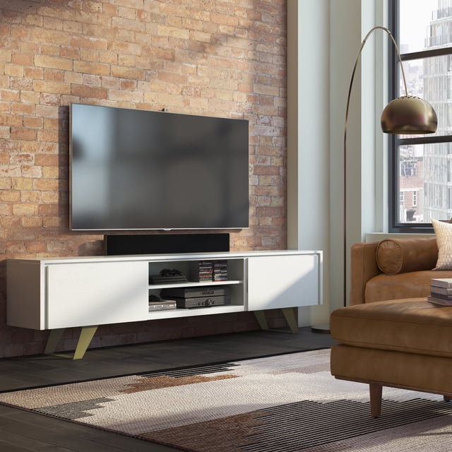 Simpli Home Lowry 63 inch Wide Solid Wood TV Stand in White For TVs up ...