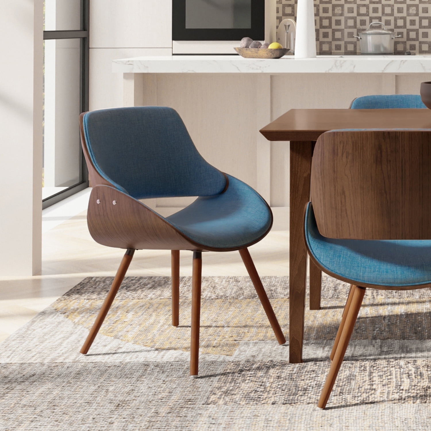 Simpli Home Malden Bentwood Dining Chair with Wood Back in Blue Linen ...