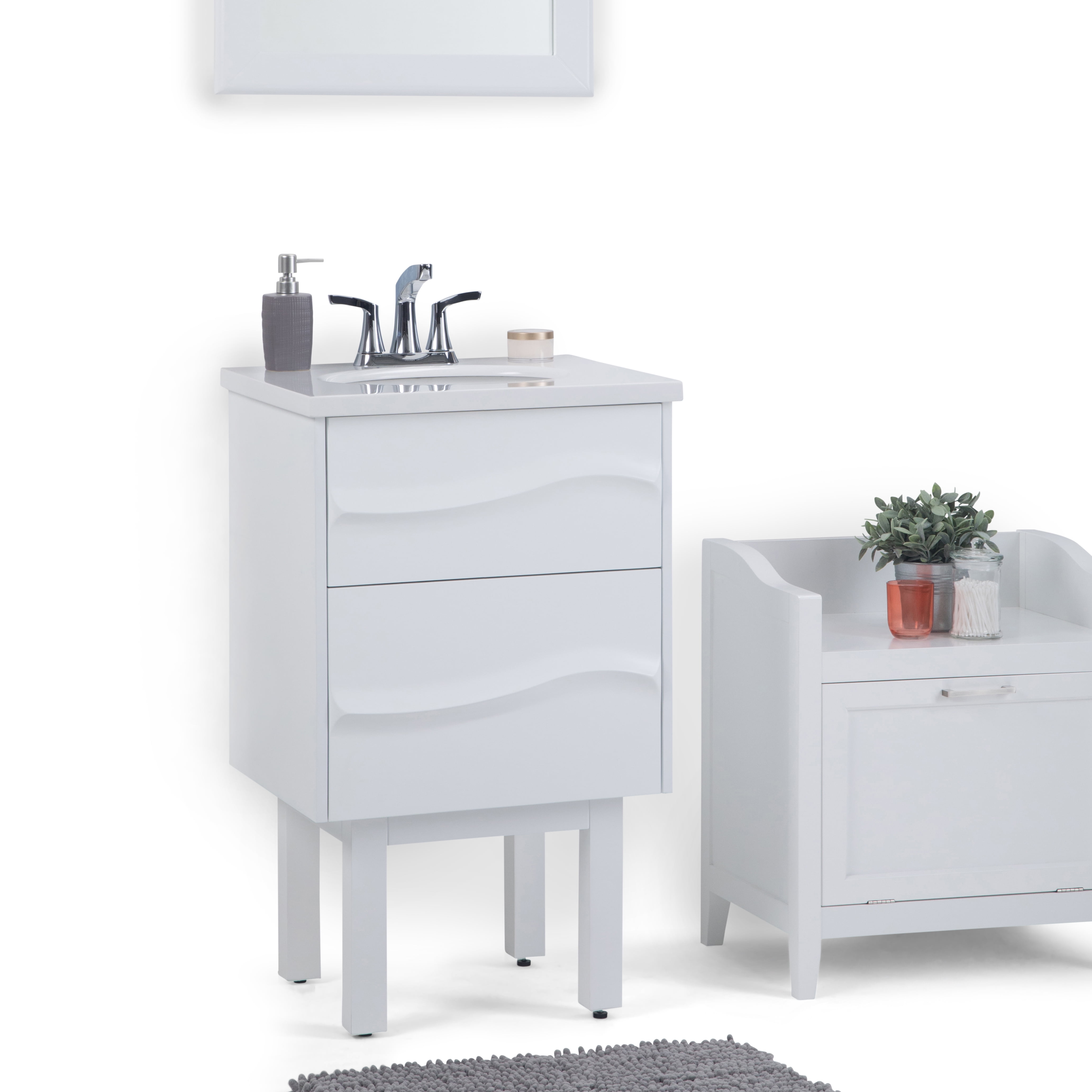 Simpli Home Marlowe 20 inch Bath Vanity with White Engineered Marble ...
