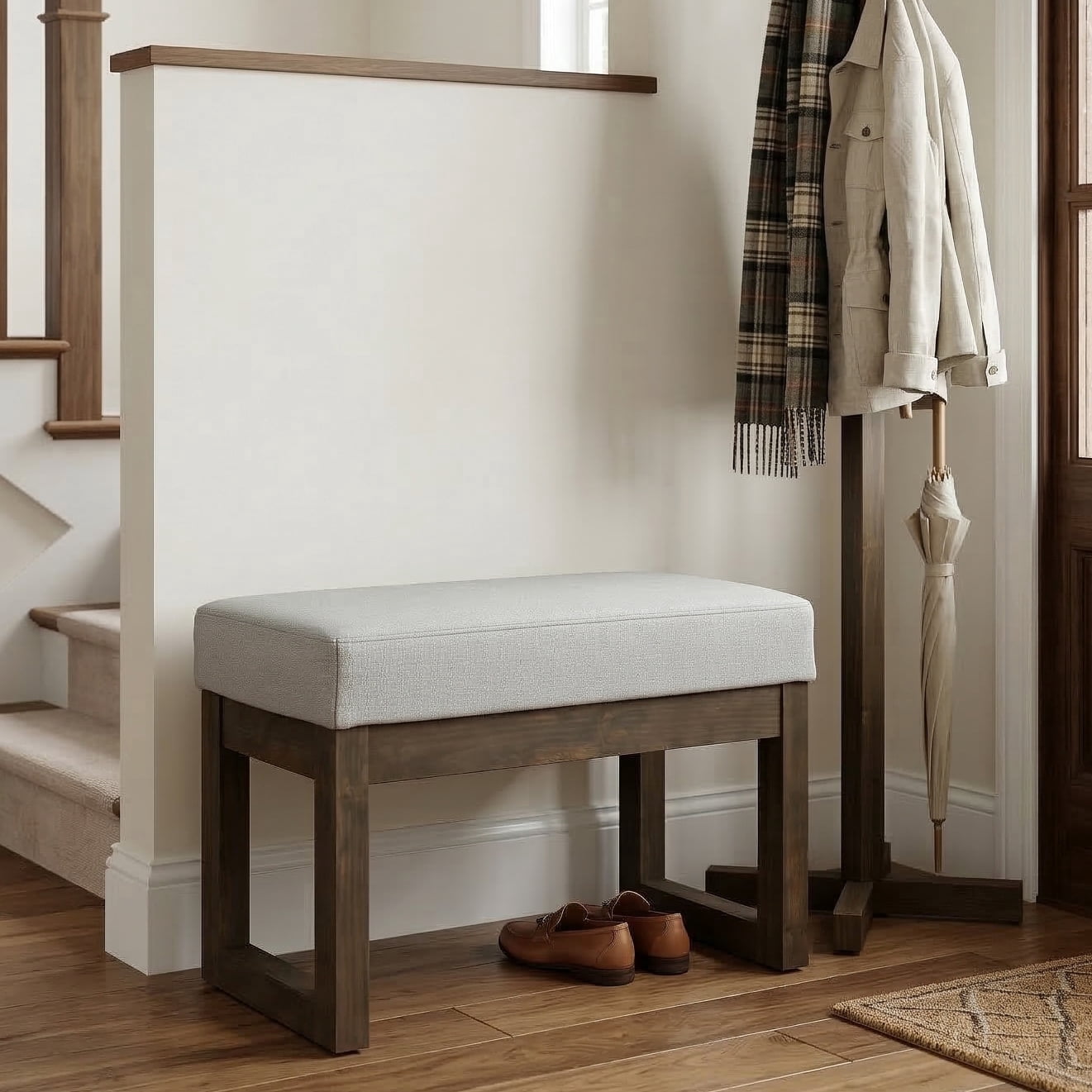 Simpli Home Milltown 27 inch Wide Solid Wood Contemporary Footstool ...