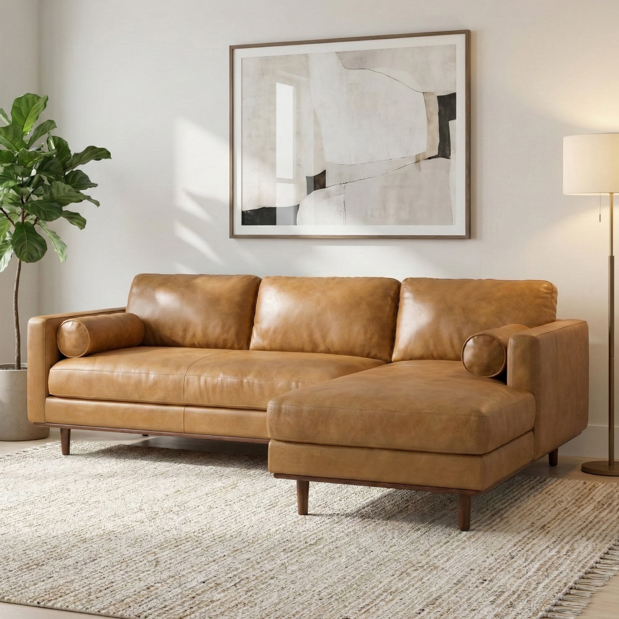 Simpli Home Morrison Mid Century Modern Living Room Genuine Leather ...
