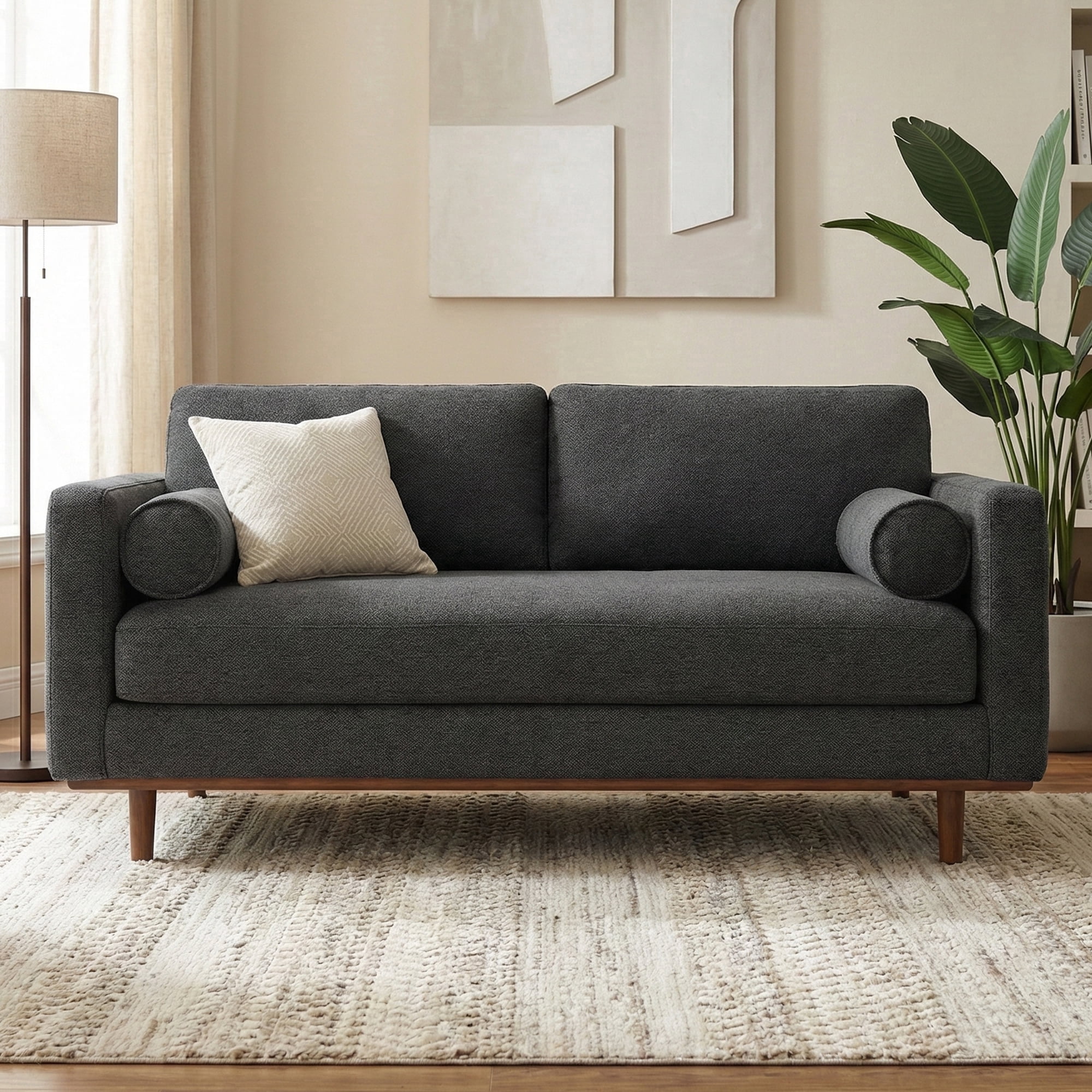 Morrison 72 inch Wide Mid-Century Modern Loveseat Sofa in Charcoal Grey ...