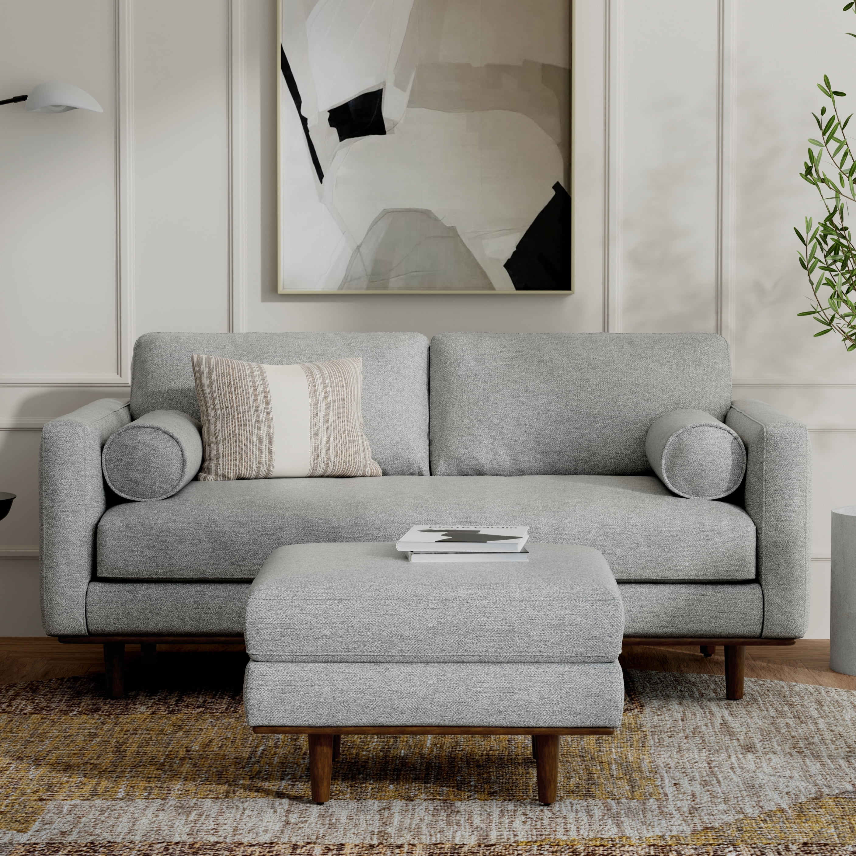 Simpli Home Morrison Mid-Century Modern 72 inch Wide Sofa in Mist Grey ...