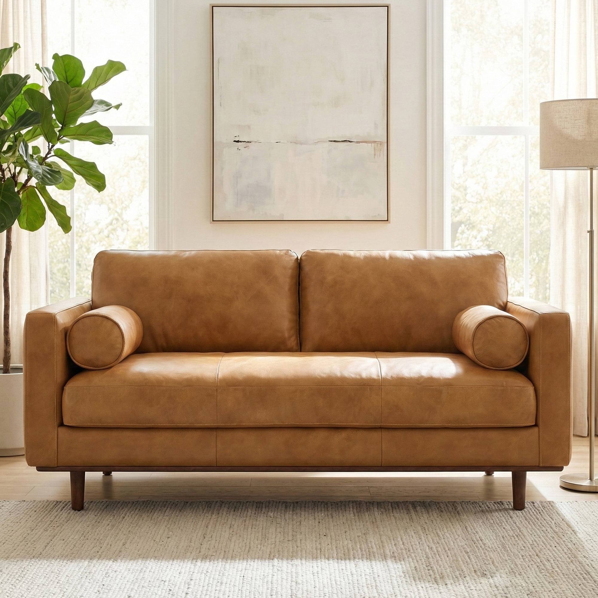 Morrison 72 inch Wide Mid-Century Modern Sofa in Sienna Top Grain ...
