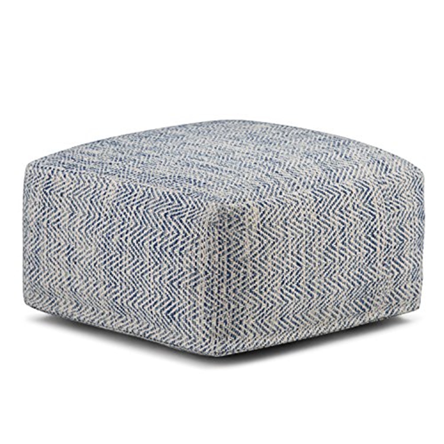 Simpli Home Nate Square Ottoman Pouf, Footstool, Foot Rest in Patterned Denim Melange Cotton ...
