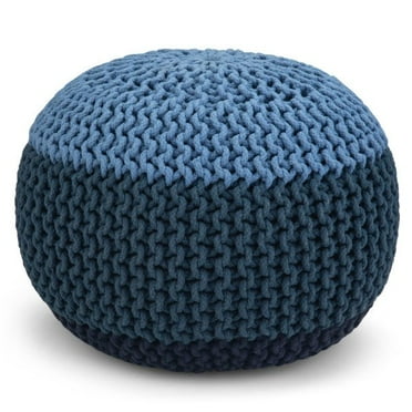 Simpli Home Graham Boho Square Pouf in Patterened Blue and Natural Cotton - Walmart.com
