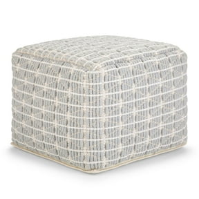 Simpli Home Graham Boho Square Pouf in Patterened Blue and Natural ...