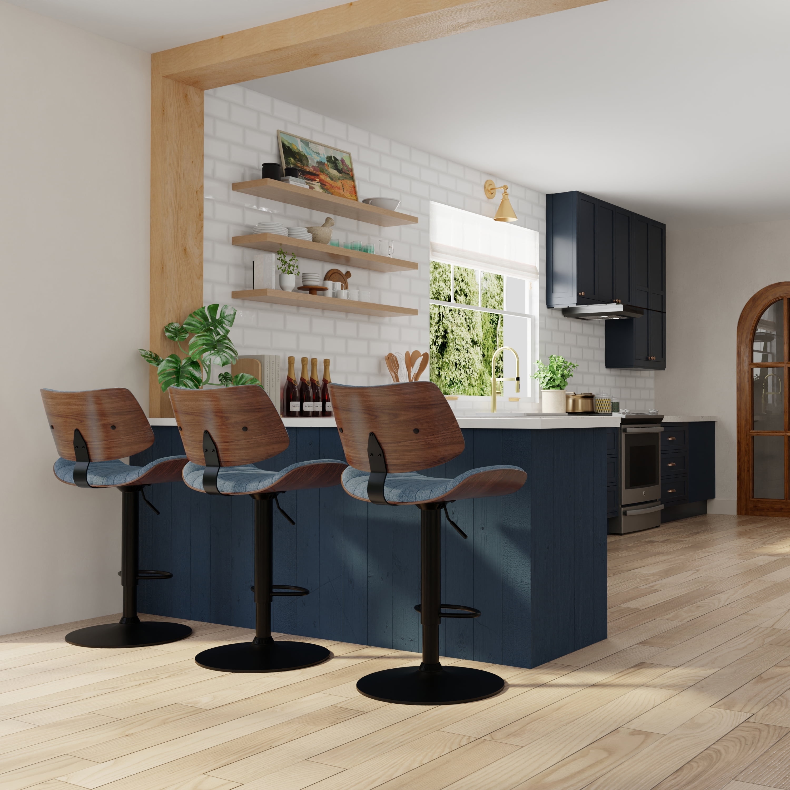 Simpli Home Novak Mid Century Modern Adjustable Swivel Bar Stool in ...