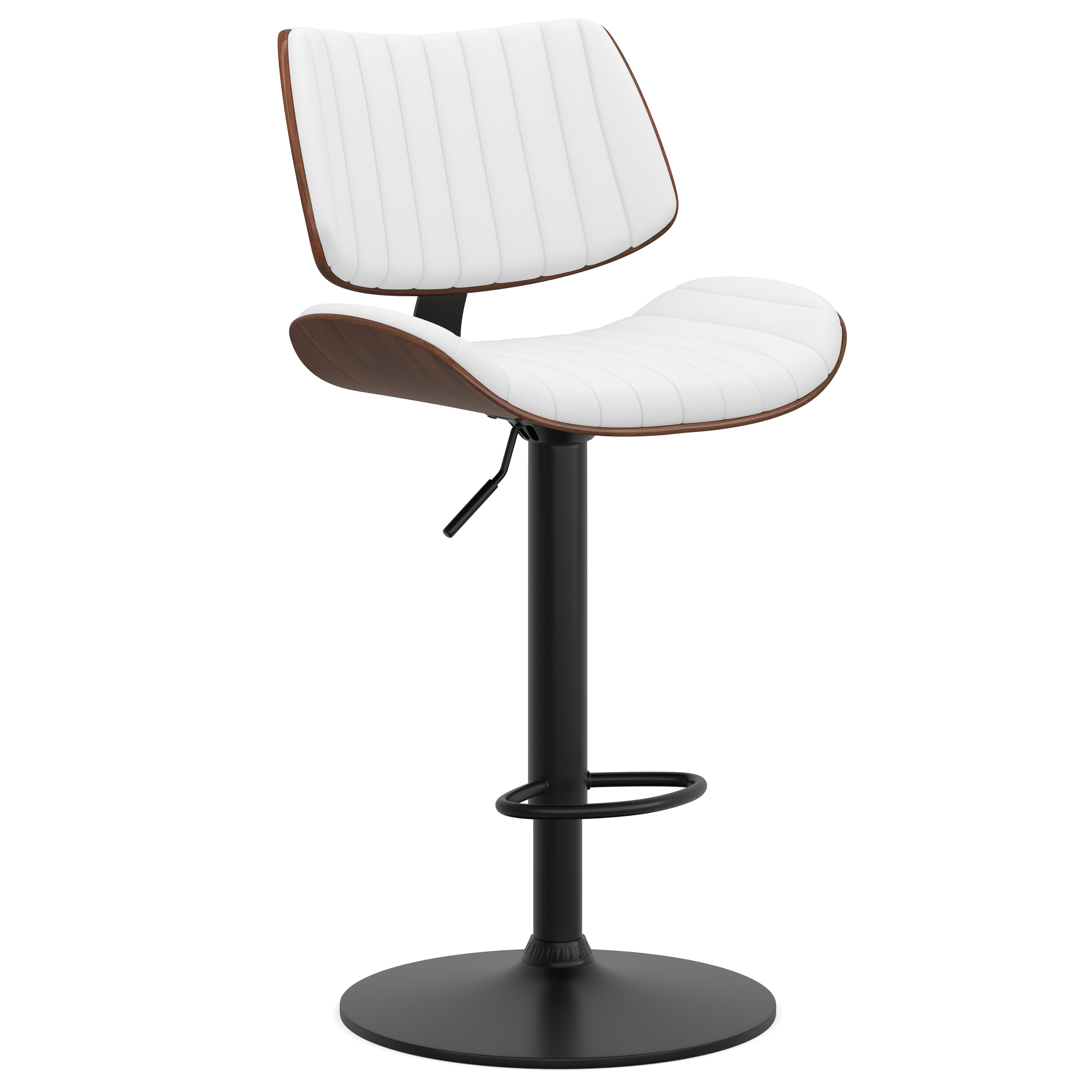 Simpli Home Novak Mid Century Modern Adjustable Swivel Bar Stool in White Vegan Faux Leather ...