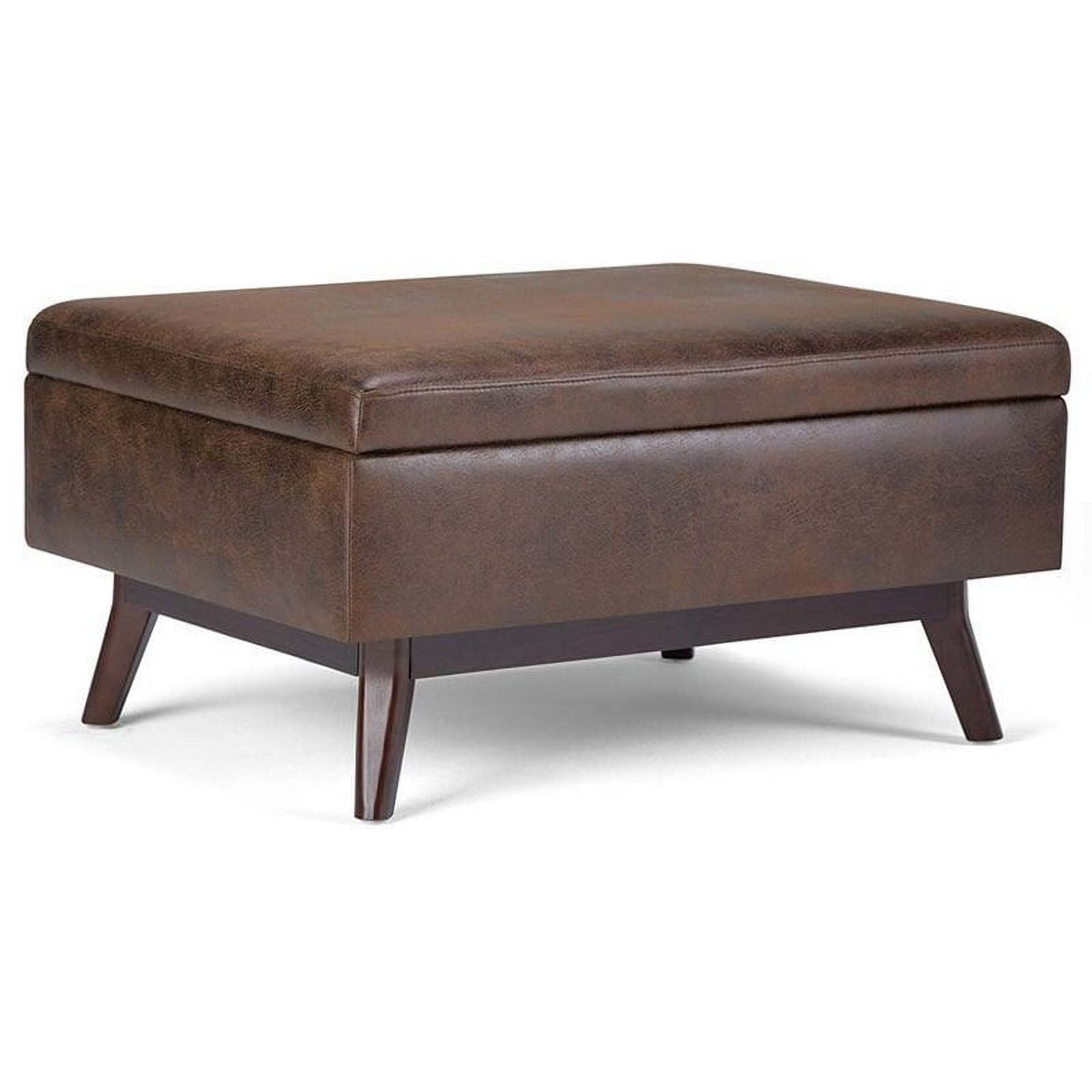 Simpli Home Owen Faux Leather Storage Coffee Table Ottoman in Chestnut ...