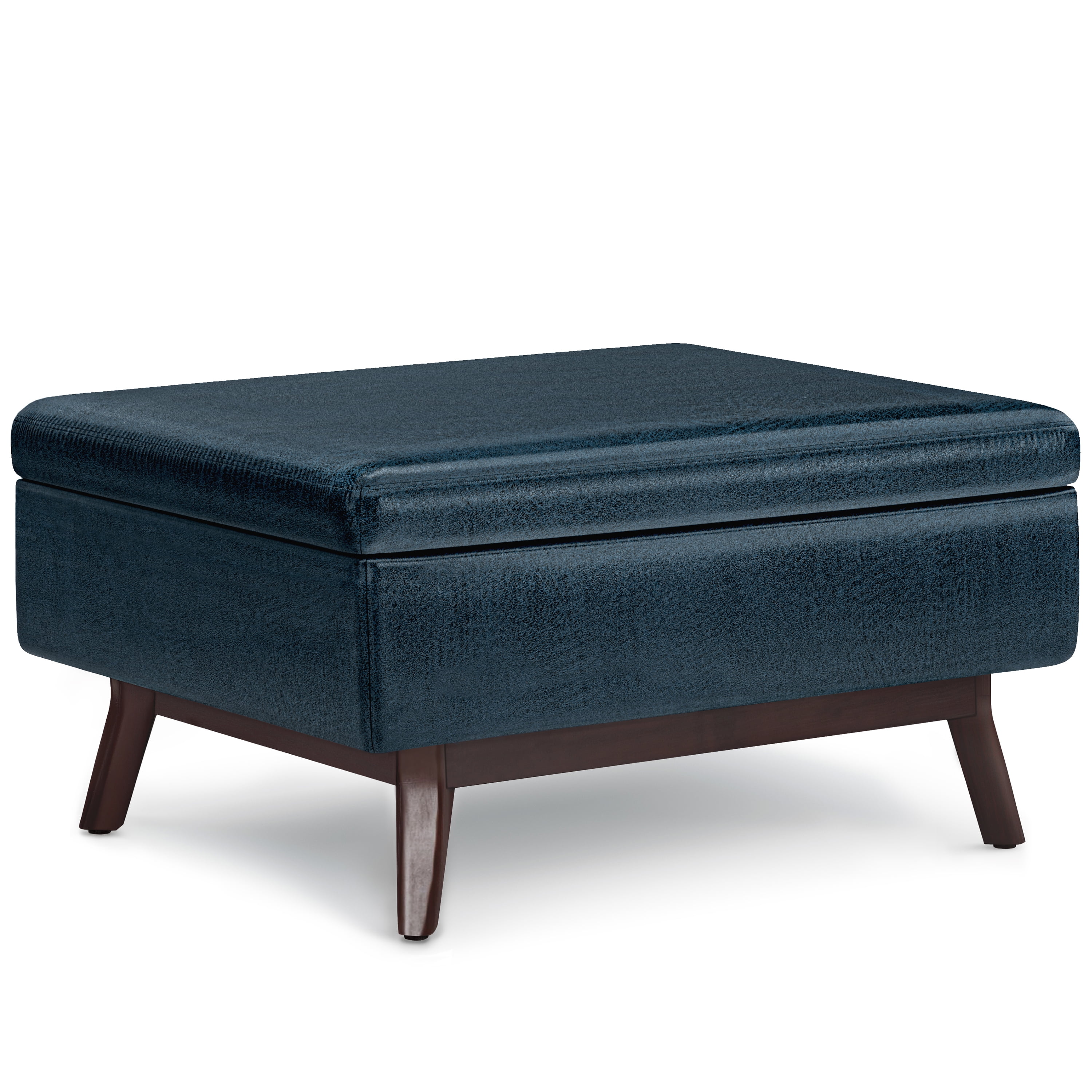 Simpli Home Owen Storage Ottoman in Dark Blue Leather - Walmart.com