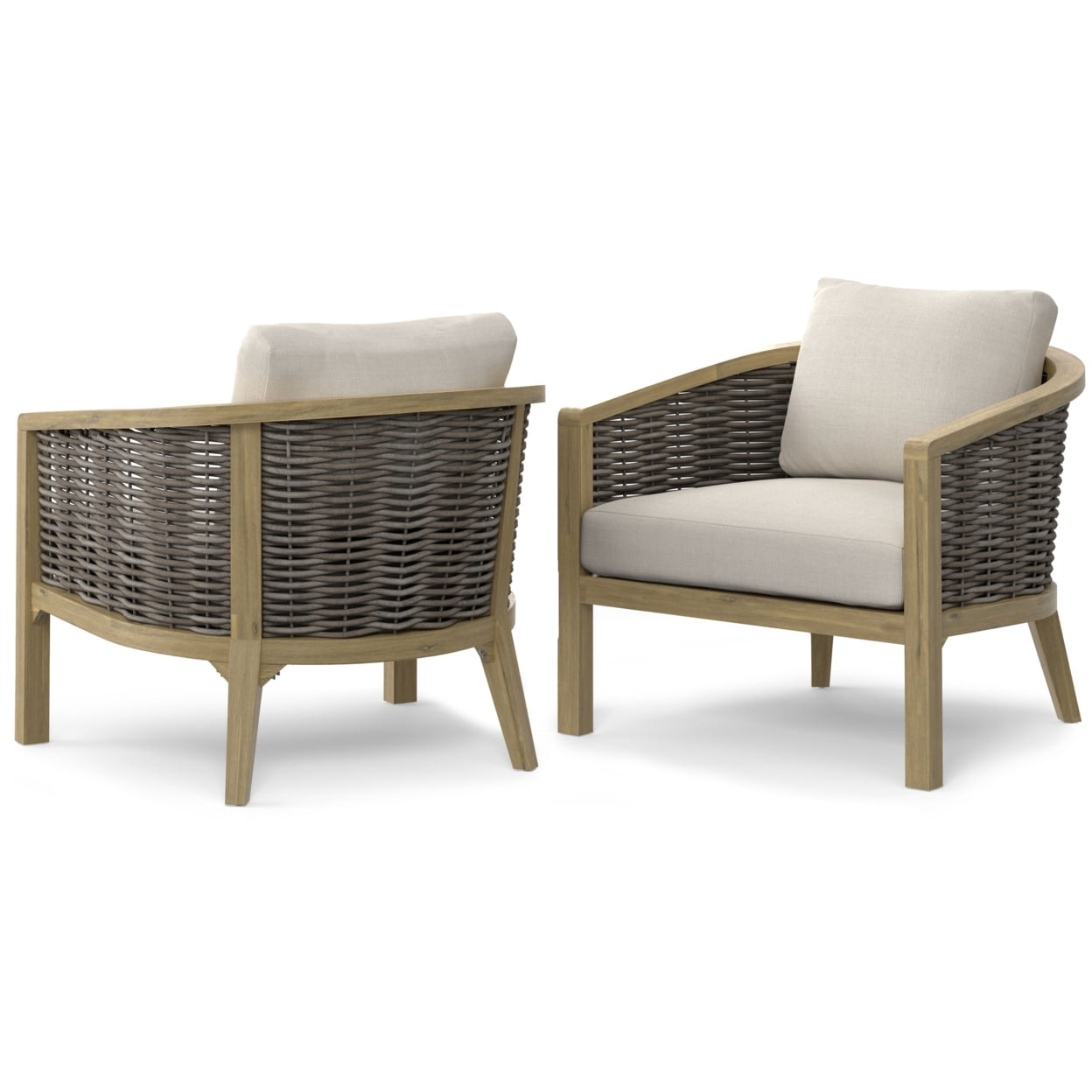 Simpli Home Parkside Solid Acacia Wood Outdoor Conversation Chair (Set Of 2) In Natural ...