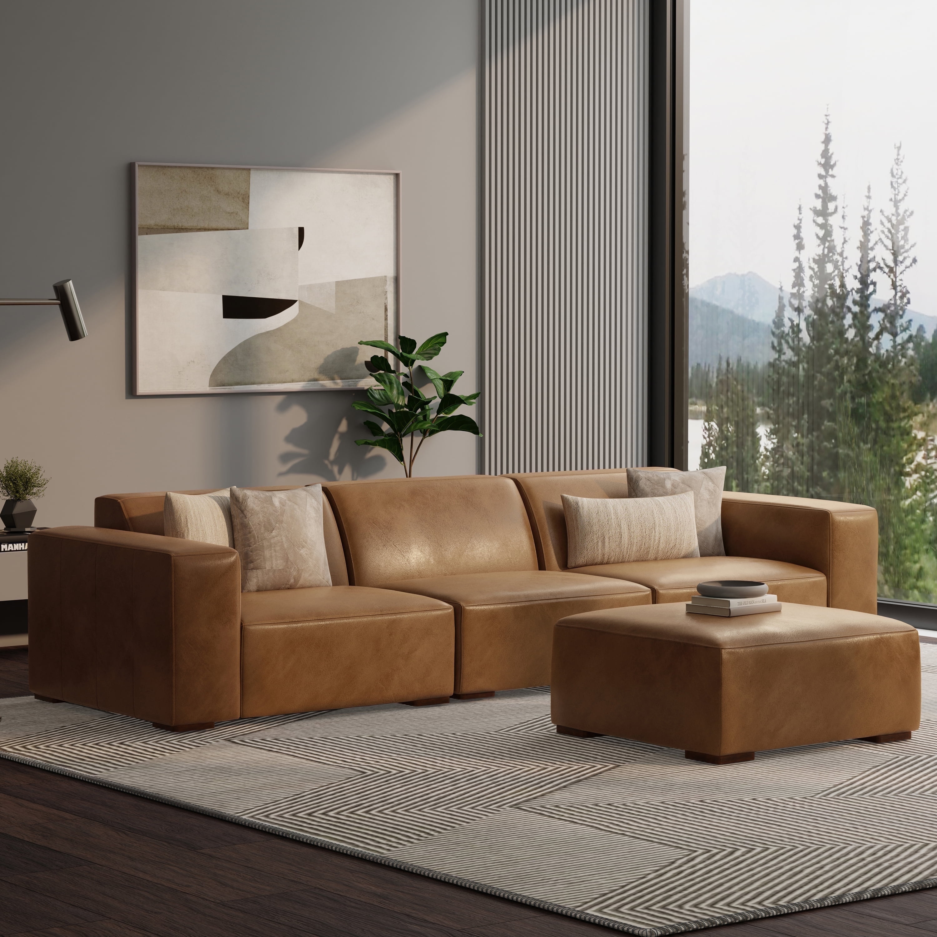 Rex 3-Seater Modular Sofa and Ottoman Set in Genuine Leather - Walmart.com