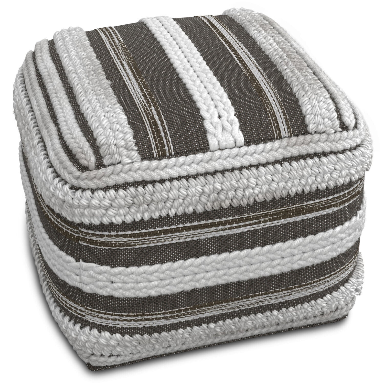 Simpli Home Sommer Boho Square Pouf in Natural/Taupe Grey Handloom Woven Pattern - Walmart.com