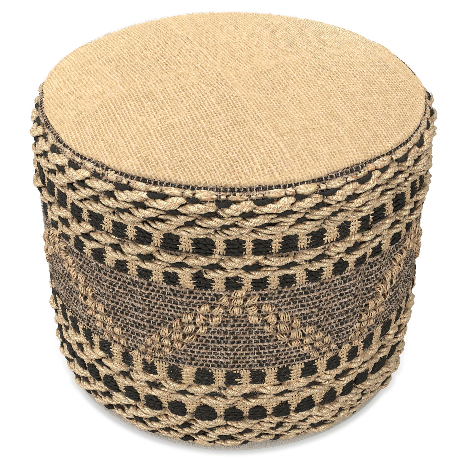 Simpli Home Stella Contemporary Round Round Woven Pouf in Natural ...