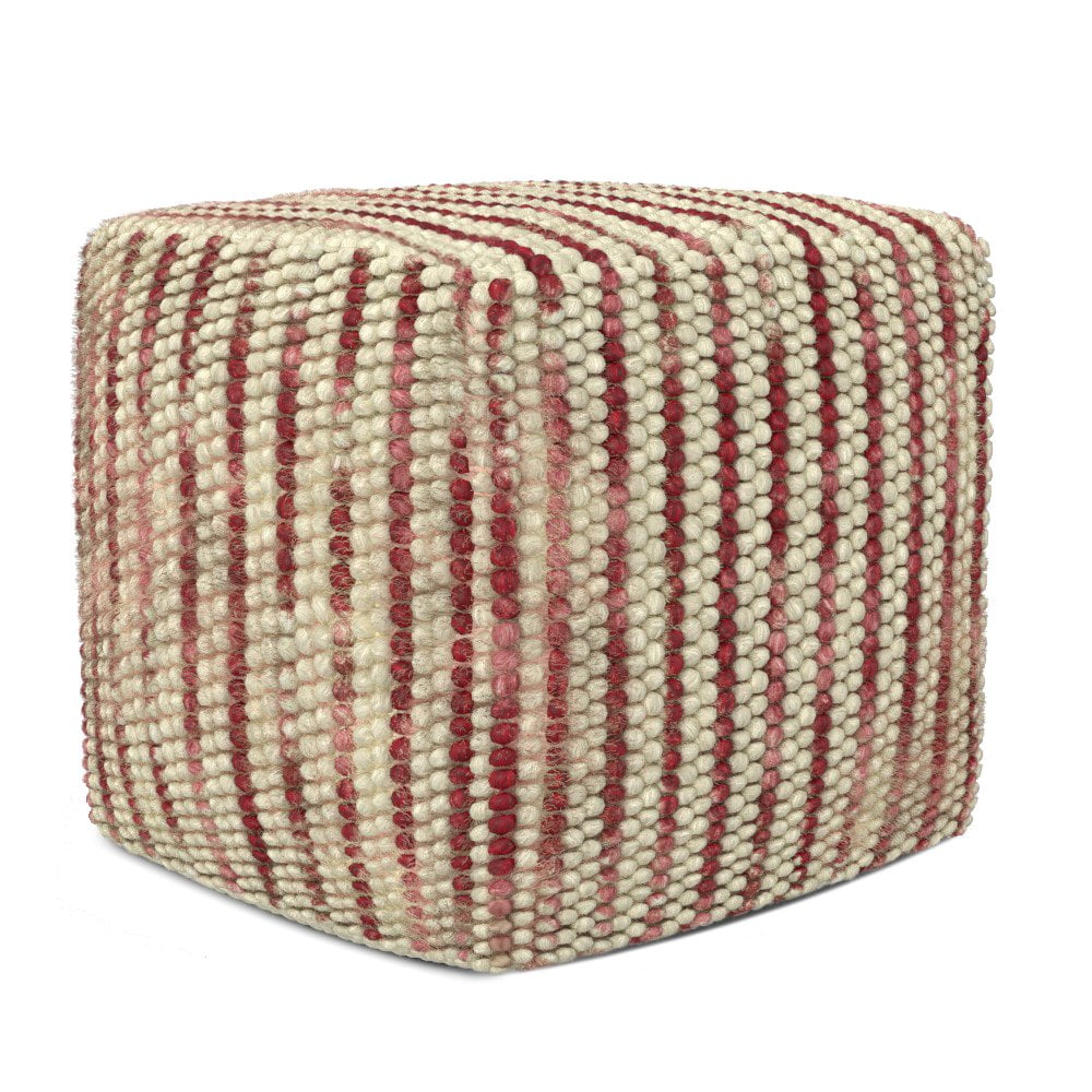 Simpli Home Zoey Boho Cube Woven Pouf in Maroon Cotton and Wool - Walmart.com