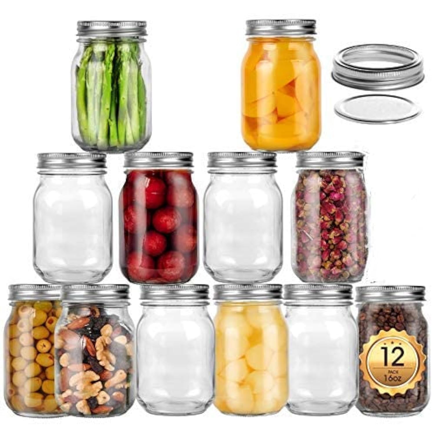 Simpli-Magic 79386 Mason Jars (16 oz) [12 Pack] Canning Jars with ...