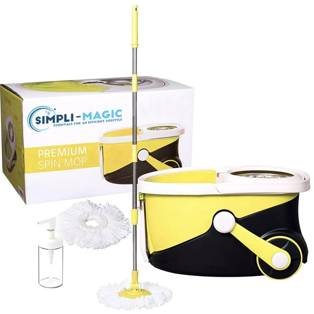 Simpli-Magic Commercial Spin Mop with Microfiber Mop Head Included and Stainless Steel Spinner ...
