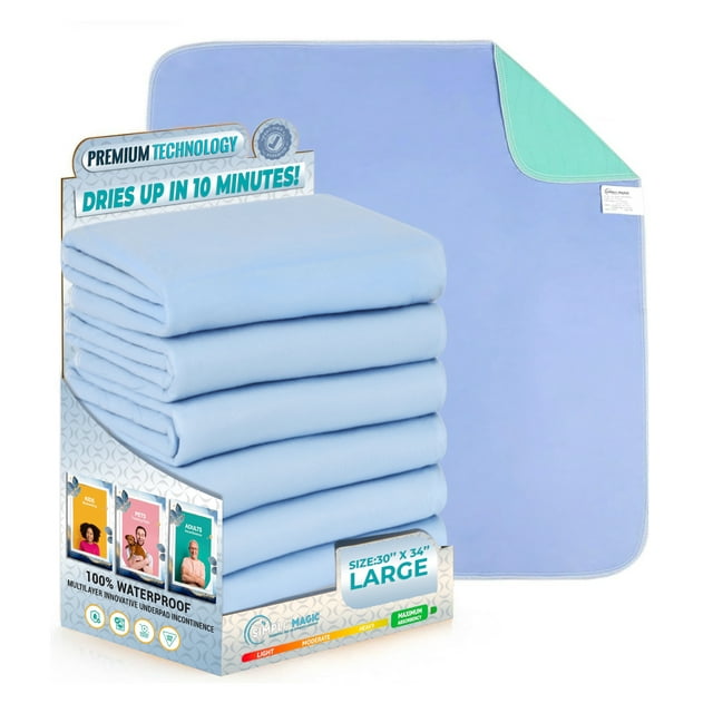 Simpli-Magic Washable Underpads Reusable Incontinence Pads, 30" x 34" 6 ...