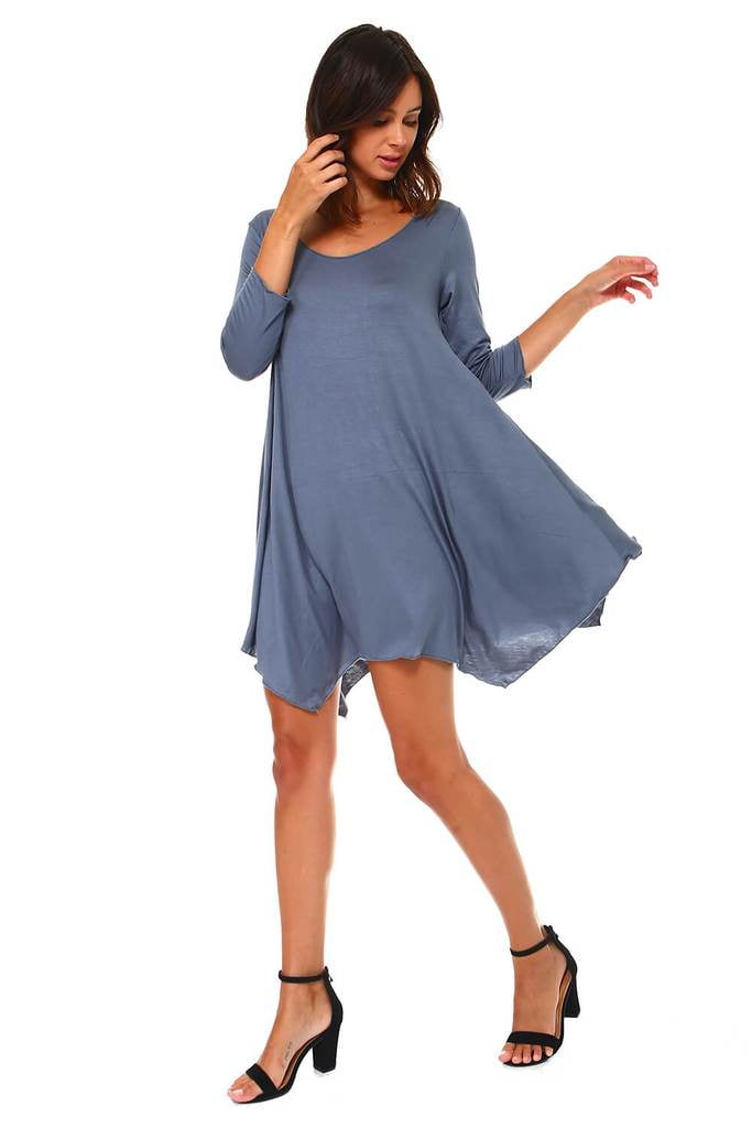 Simplicitie Womens 3 4 Sleeve Loose Fit Casual Swing Dress Tunic