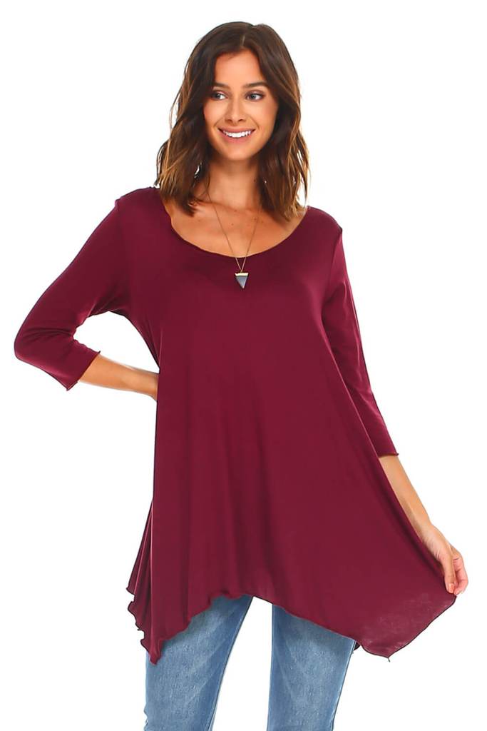 Simplicitie Women's 3/4 Sleeve Loose Fit Flare Swing T Shirt Tunic Top ...
