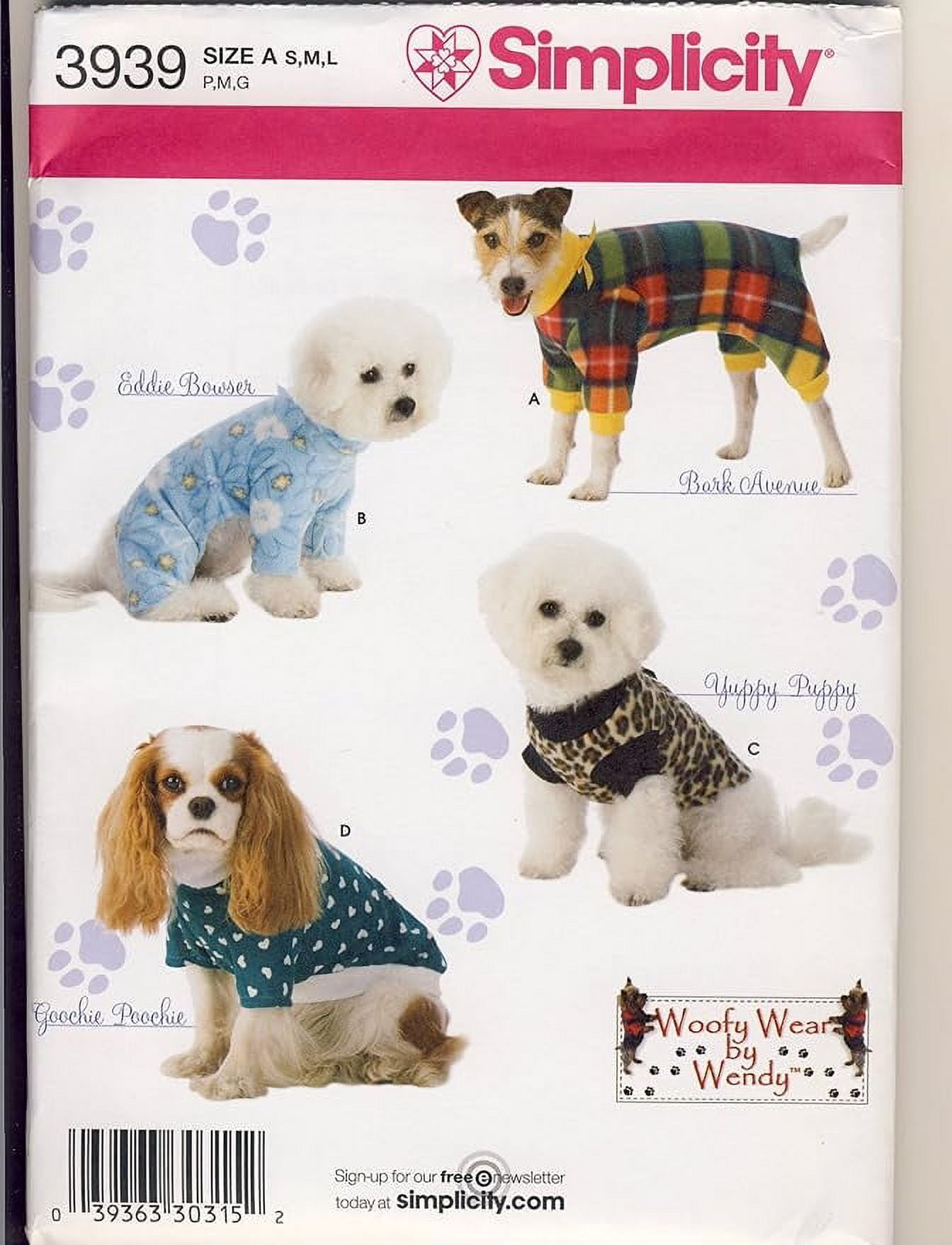 Simplicity 3939 Sewing Pattern Use to Make Dog Clothes in Three Sizes ...