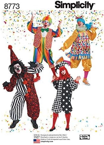 Simplicity 8773 Adult Clown Costume Sewing Pattern, Sizes XS-XL ...