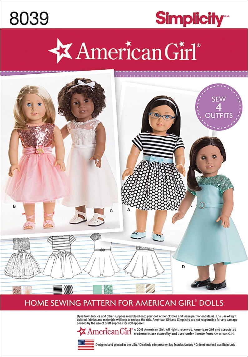 Simplicity American Girl Doll Clothes For 18 Doll-ONE SIZE - Walmart.com