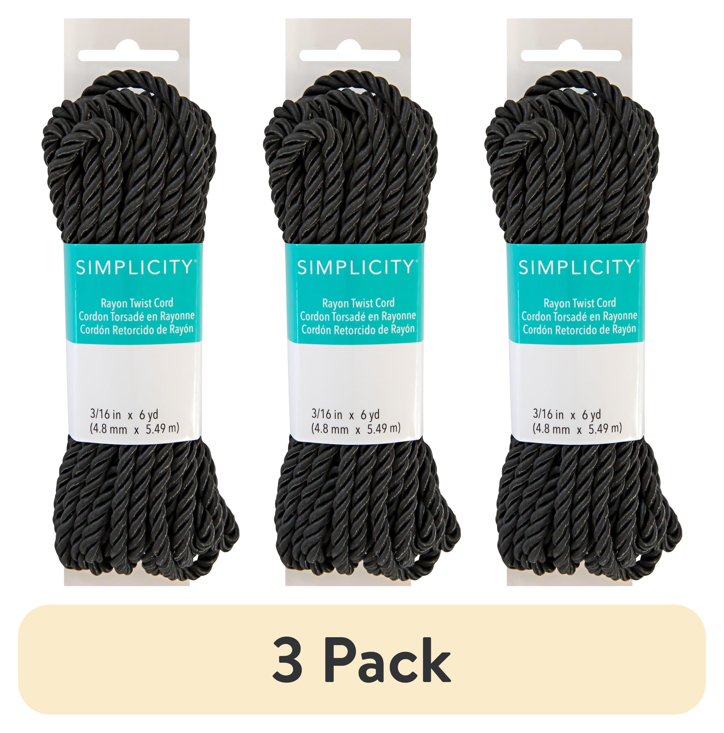 (3 pack) Simplicity Black 3/16" Rayon Twist Cording Trim, 6 Yards ...