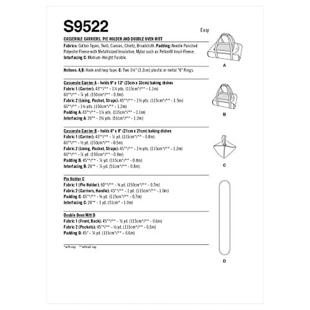 Simplicity Casserole Carriers, Pie Holder, and Oven Mitt Sewing Pattern ...