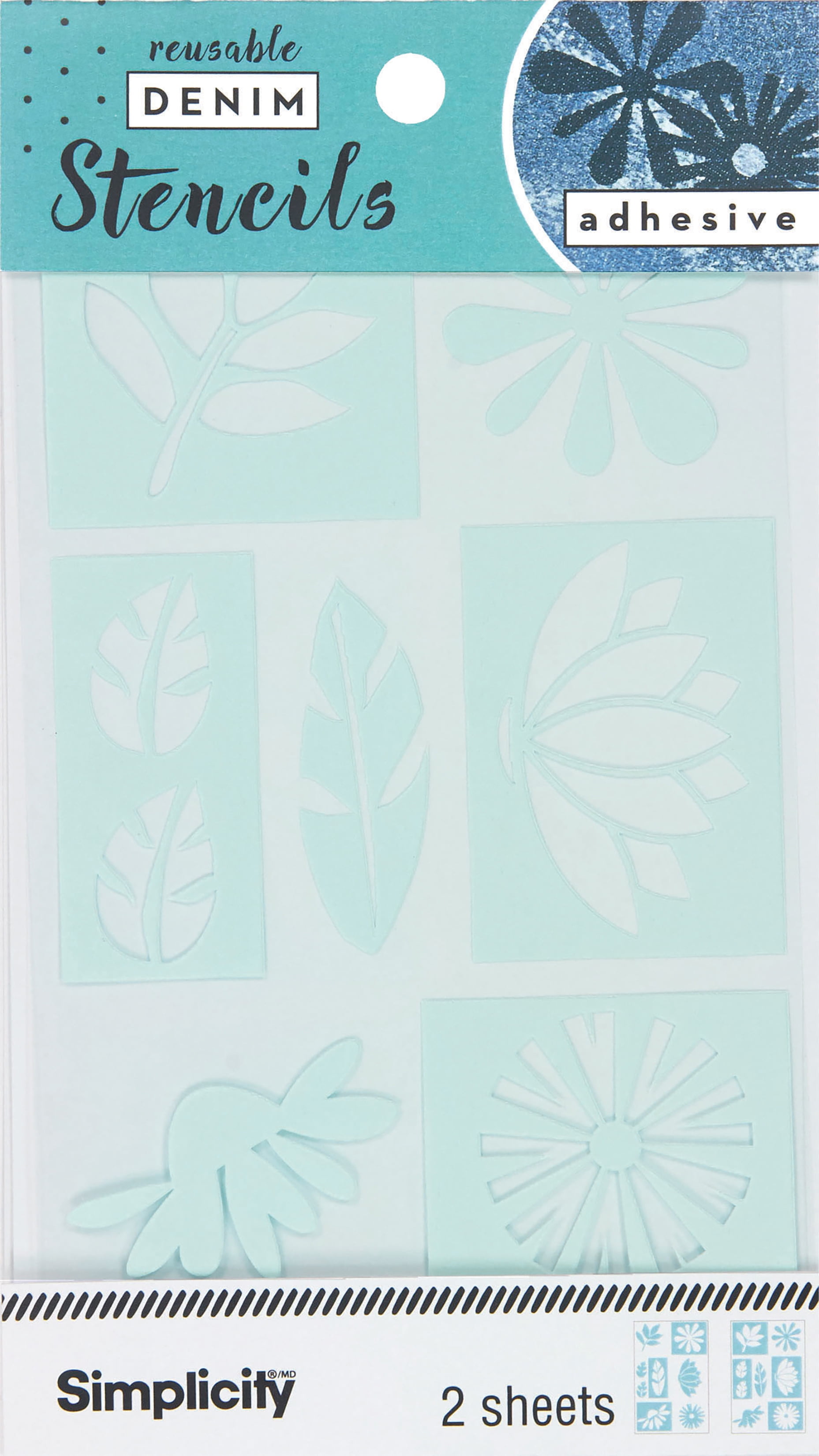 Simplicity Denim Fabric Stencils 2/Pkg-Flowers - Walmart.com