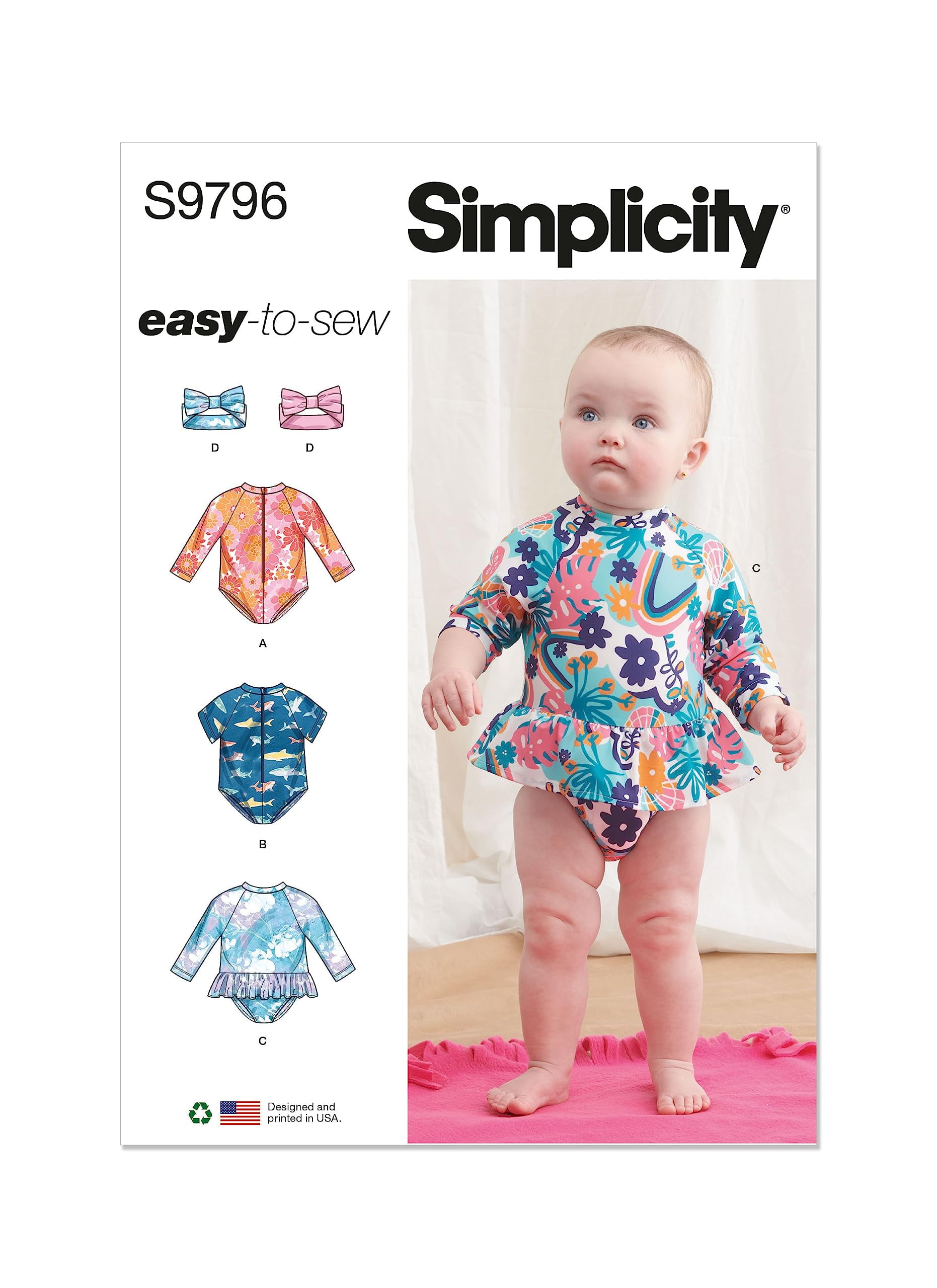 Simplicity Easy Babies' Swimsuits with Rash Guard and Headband Sewing ...