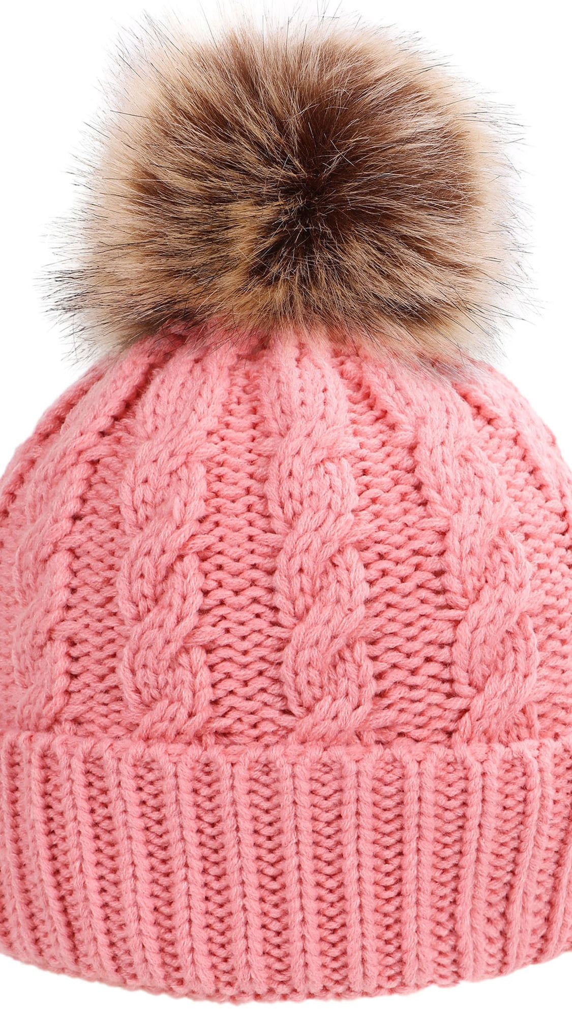 Simplicity Men / Women's Winter Handcraft Knit Faux Fur Pom Beanie Hat ...