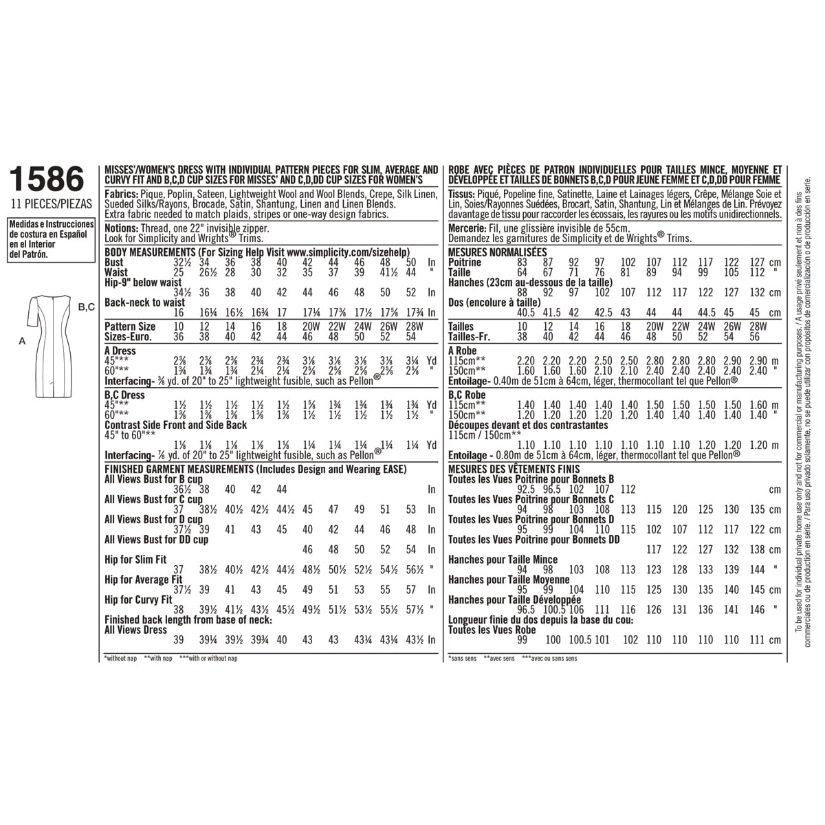 Simplicity Misses' Plus Size 20W-28W Amazing Fit Dress Pattern, 1 Each ...