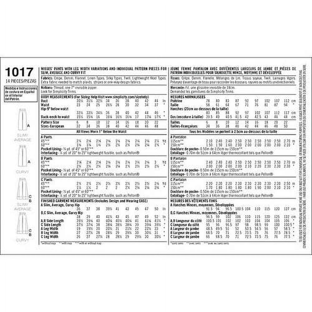 Simplicity Misses' Size 14-22 Amazing Fit Pants Pattern, 1 Each ...
