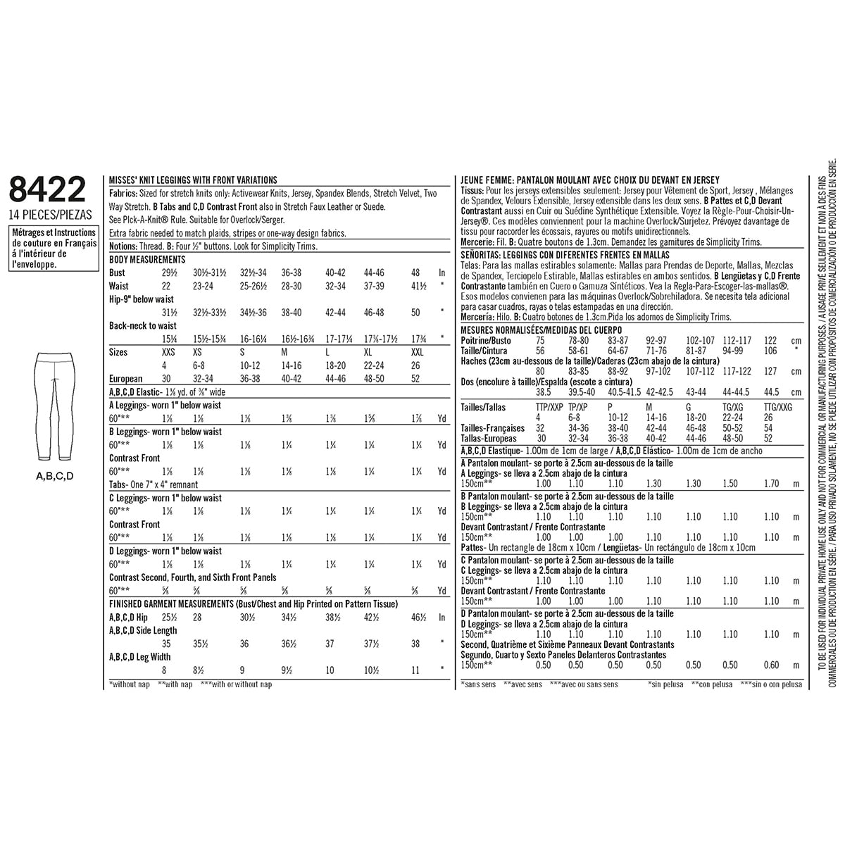 Simplicity Misses' Size XXS-XXL Skirts, Pants & Leggings Pattern, 1 ...