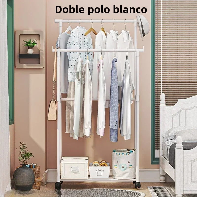 Simplicity Movable Double Clothes Hanger with Shelf, Rolling for Wall ...