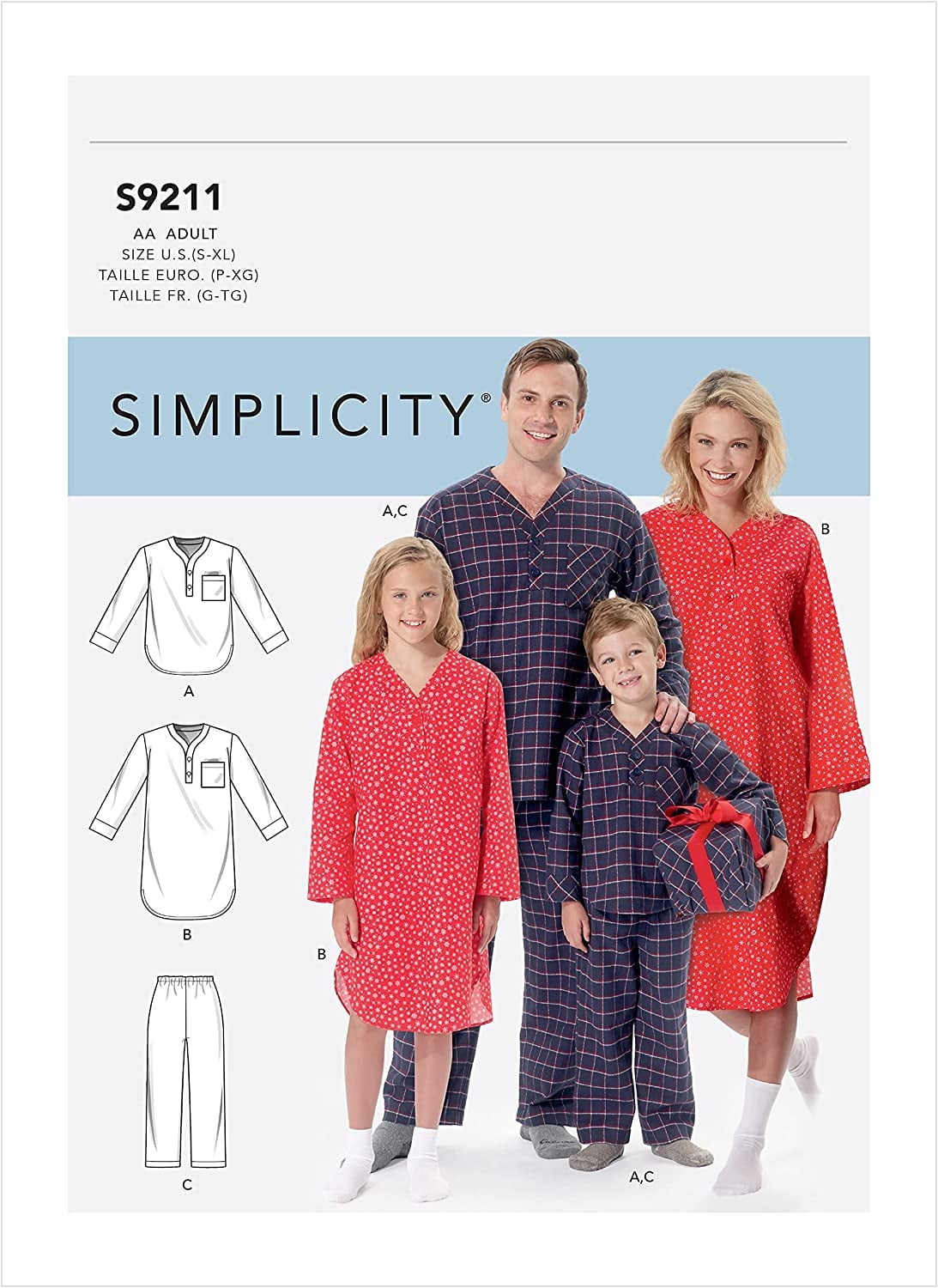 Simplicity S 9211 Men/Women Night Top, Shirt, Pants Sizes: S-XL Sewing ...