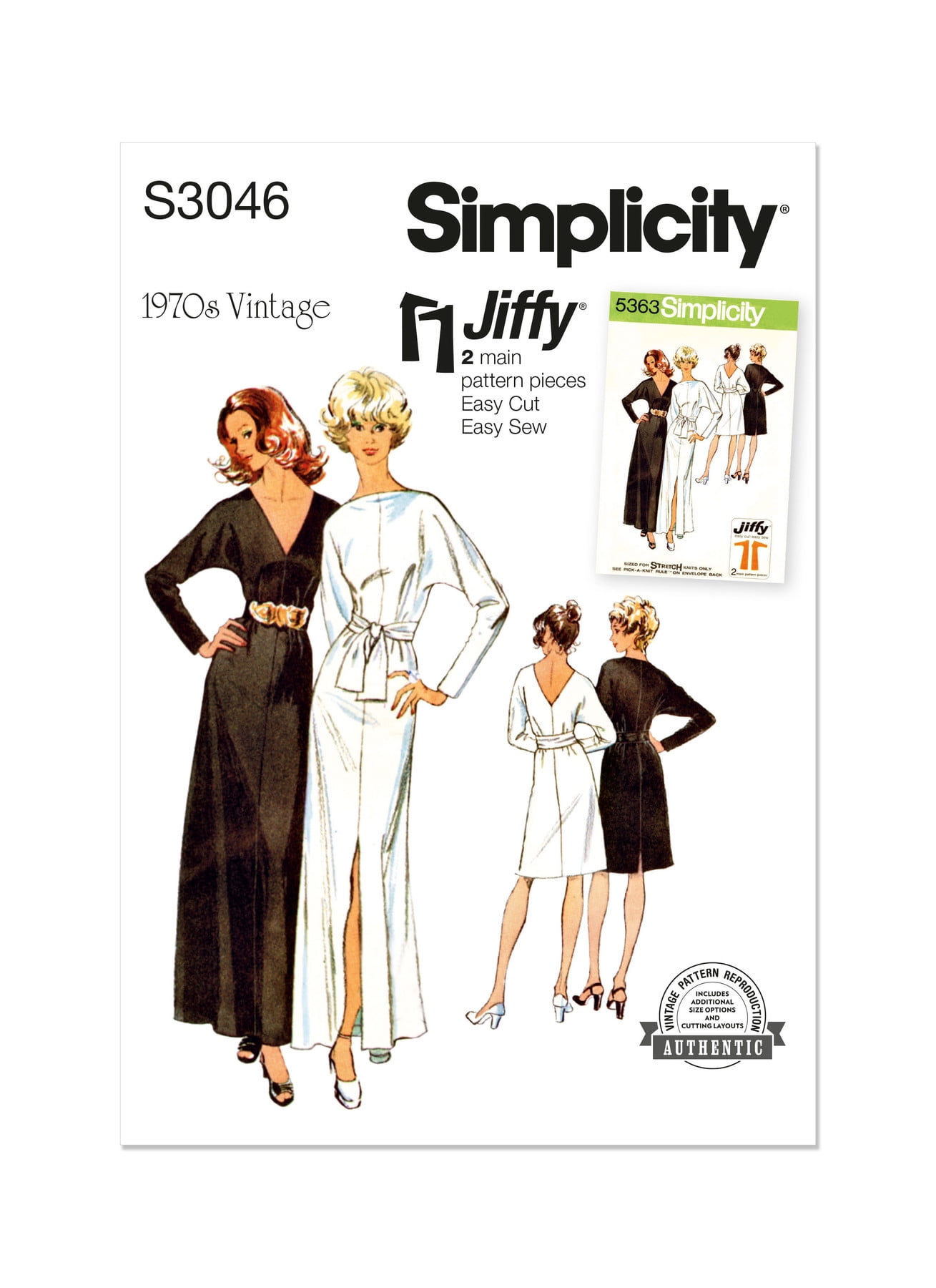Simplicity Sewing Pattern 3046 - 1970s Misses' Knit Dress in Two ...