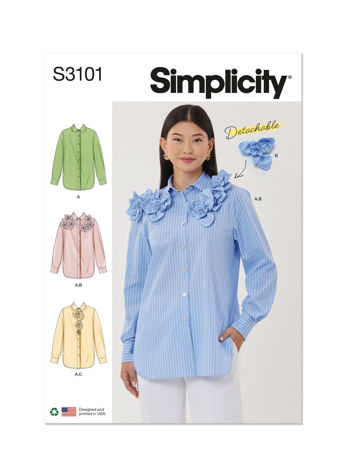 Simplicity Sewing Pattern 3101 - Misses' Shirt with Detachable 3D ...