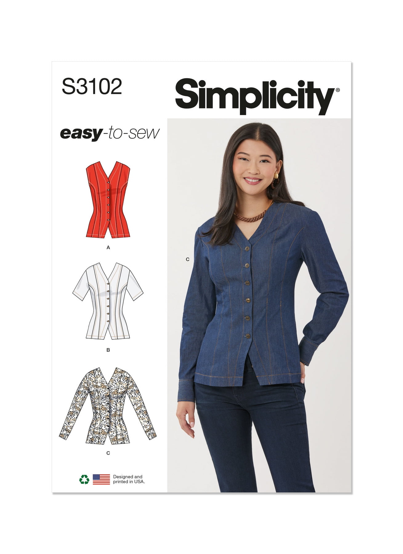 Simplicity Sewing Pattern 3102 - Misses' Shirt with Sleeve Variations ...