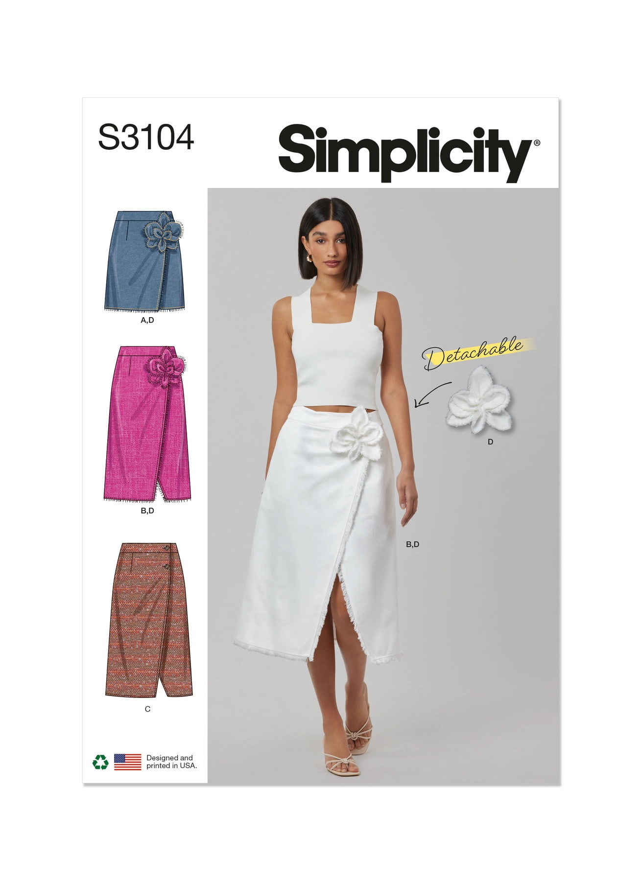 Simplicity Sewing Pattern 3104 - Misses' Wrap Skirts with Detachable 3D ...