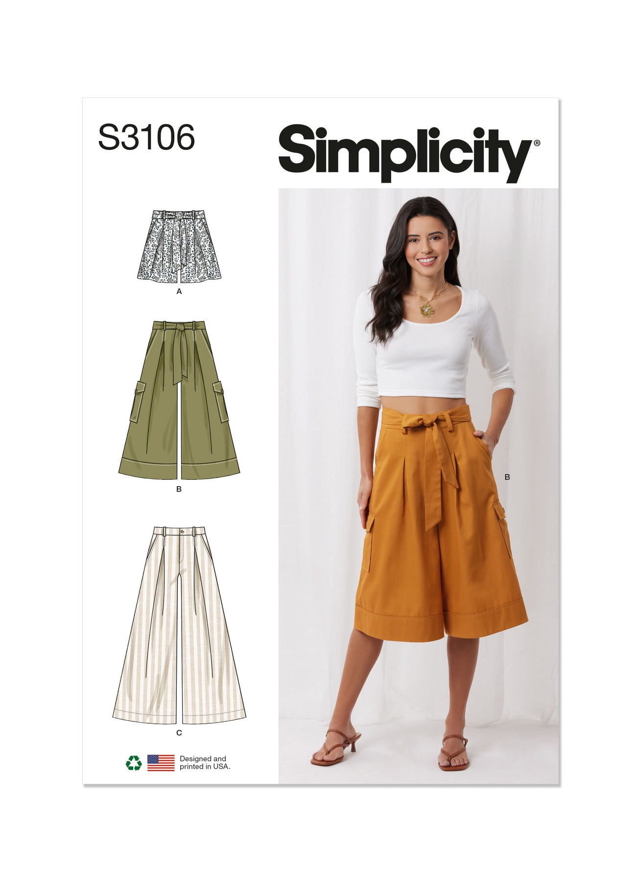 Simplicity Sewing Pattern 3106 - Misses' Shorts and Pants with Tie Belt ...