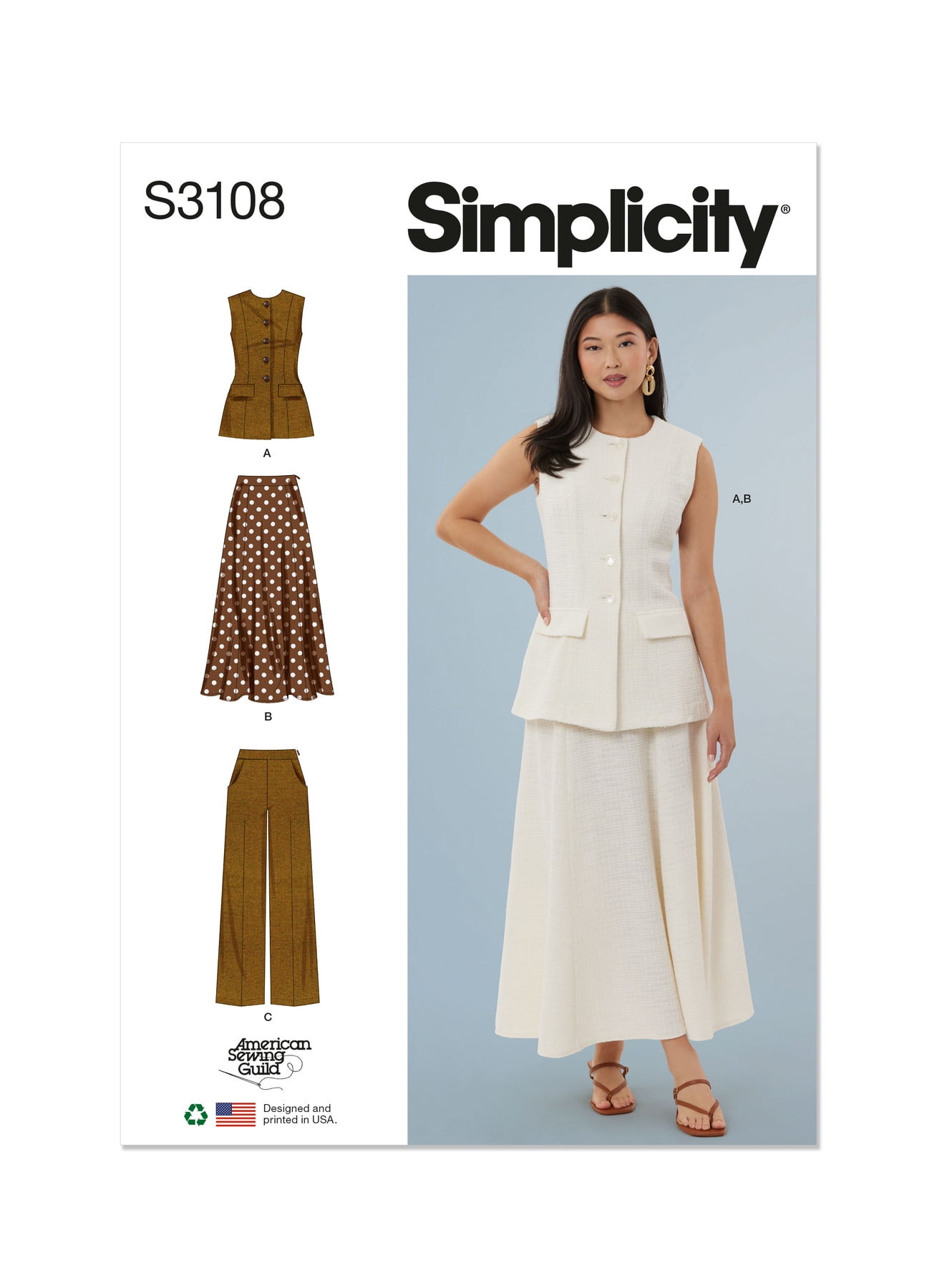Simplicity Sewing Pattern 3108 - Misses' Vest, Skirt and Pants by ...