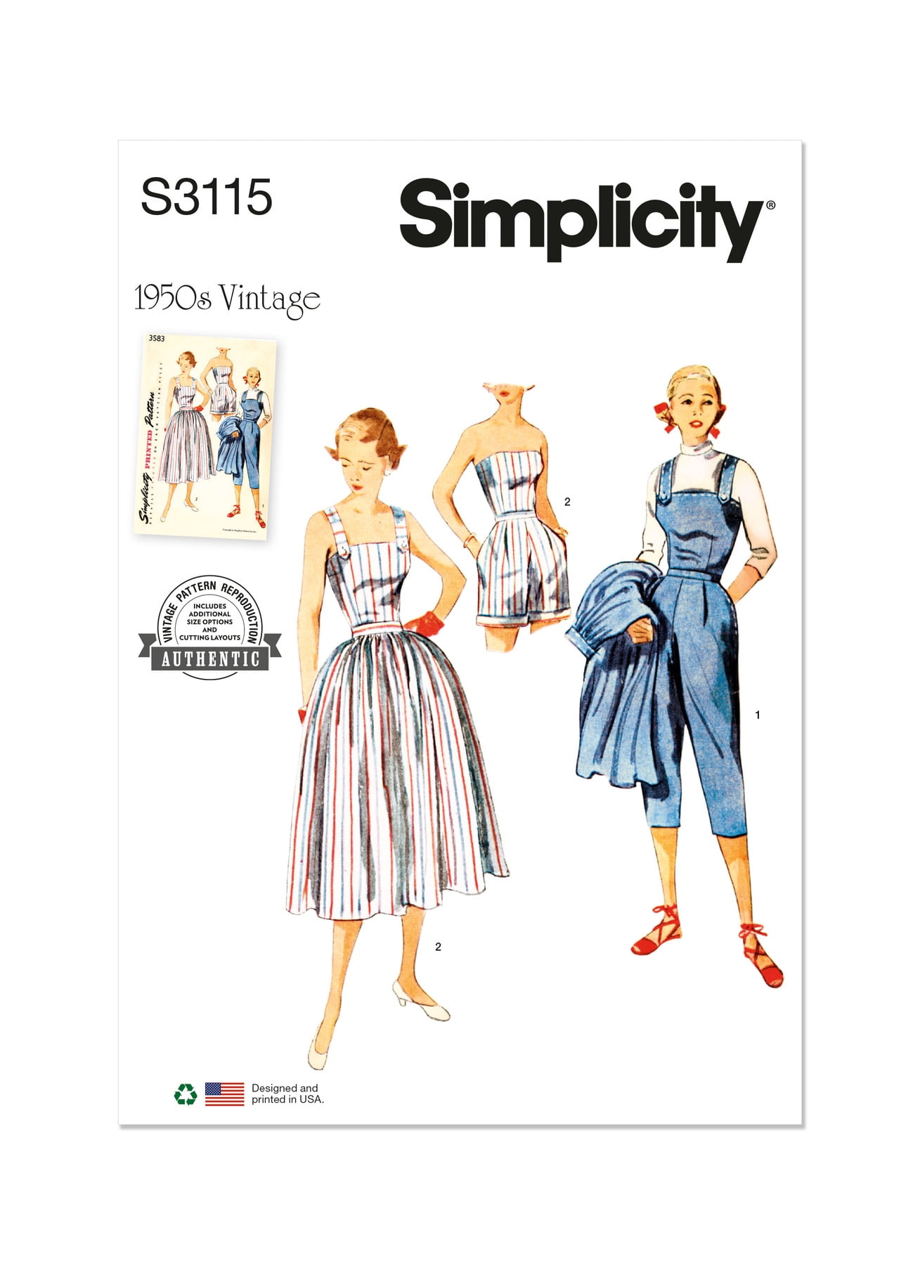 Simplicity Sewing Pattern 3115 - 1950s Misses' Two-Piece Play Suit in ...