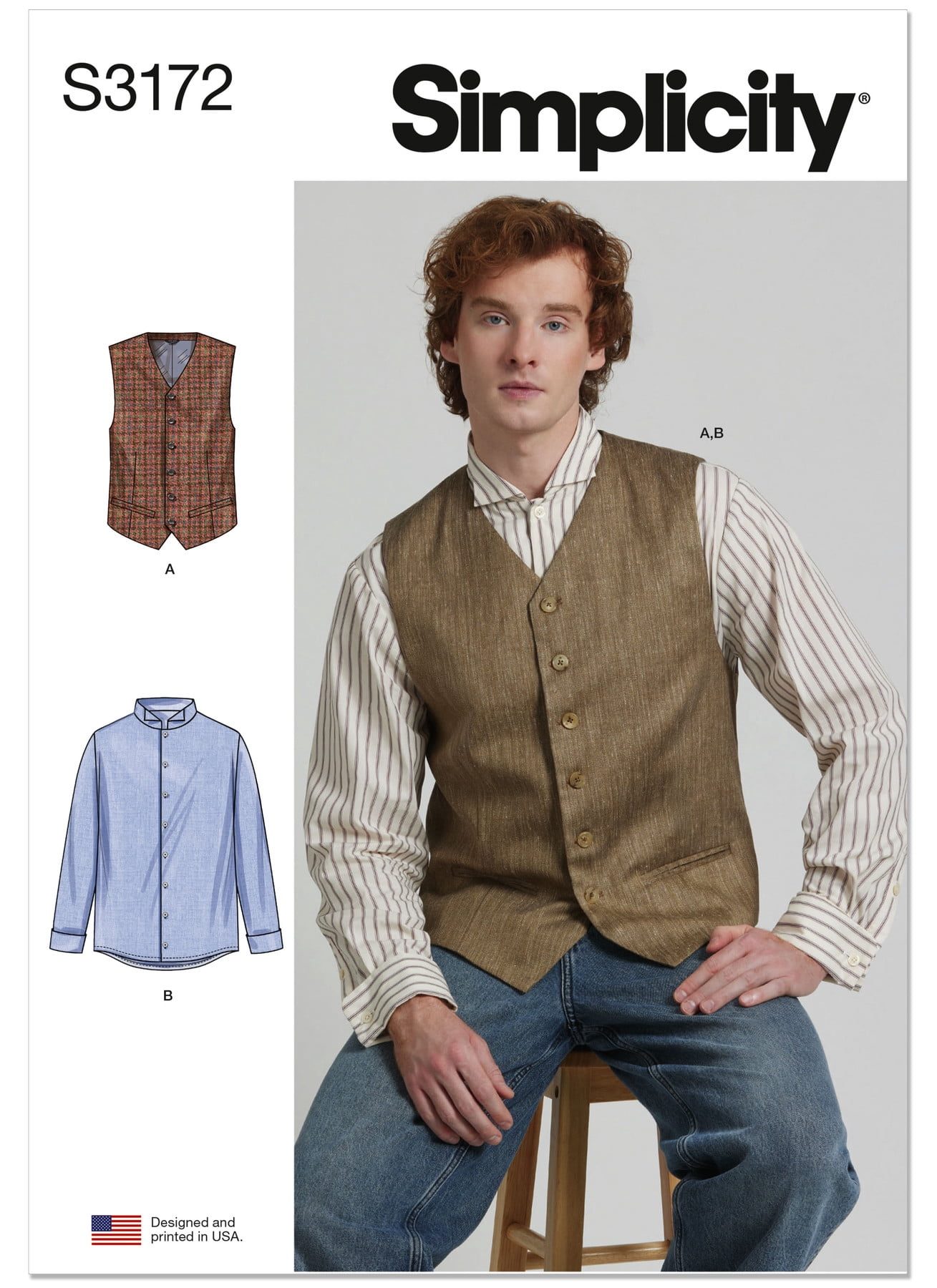 Simplicity Sewing Pattern 3172 - Men's Vest and Slim Fit Shirt, Size ...