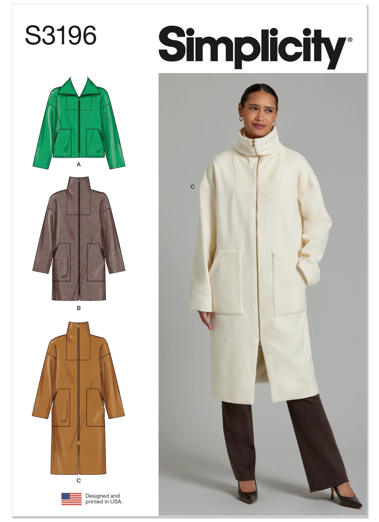 Simplicity Sewing Pattern 3196 - Misses' High Collar Coat in Three ...